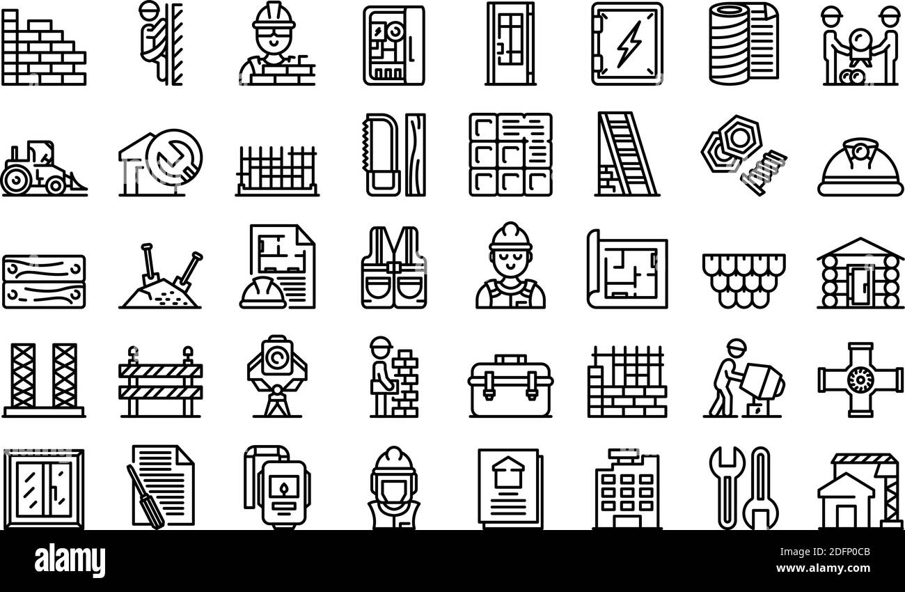 Builder icons set. Outline set of builder vector icons for web design ...