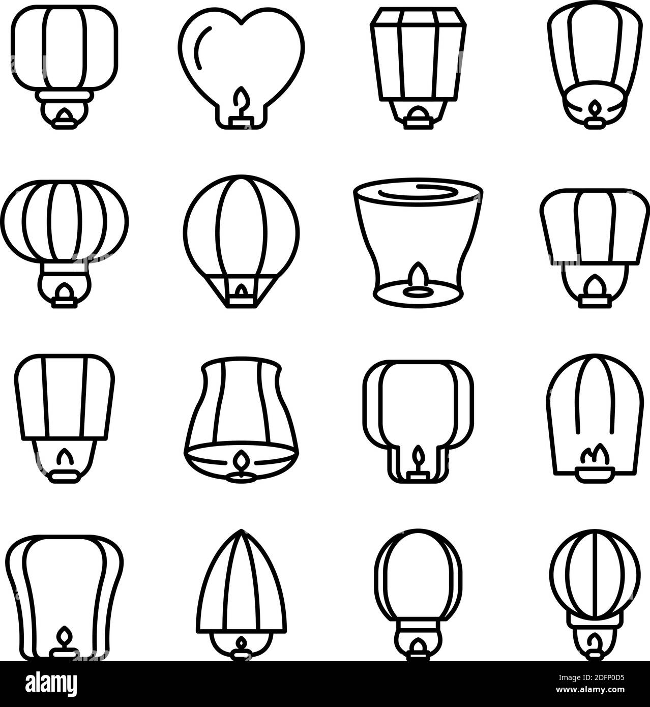 Floating lantern icons set. Outline set of floating lantern vector ...