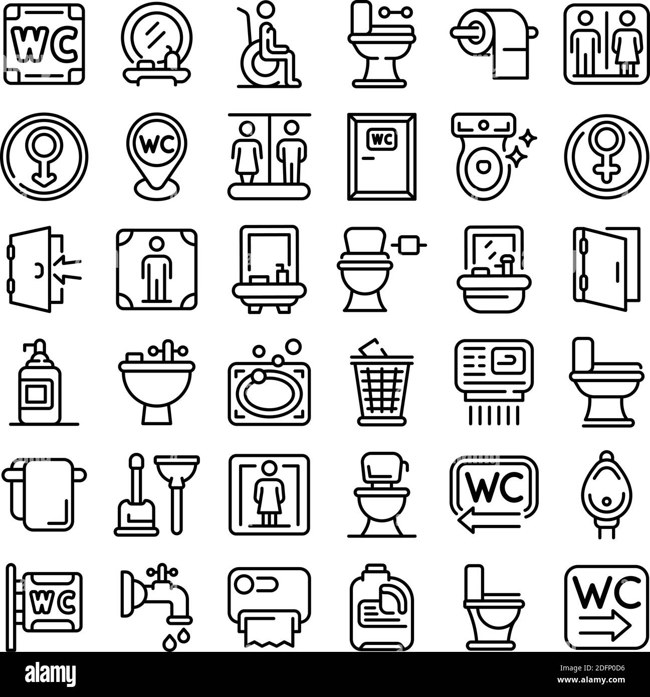 Wc icons set. Outline set of wc vector icons for web design isolated on ...