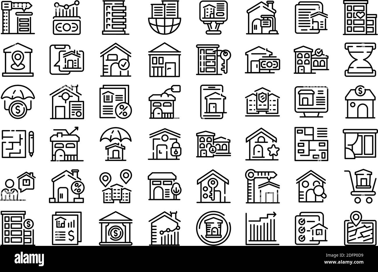 Property investments icons set. Outline set of property investments vector icons for web design ...