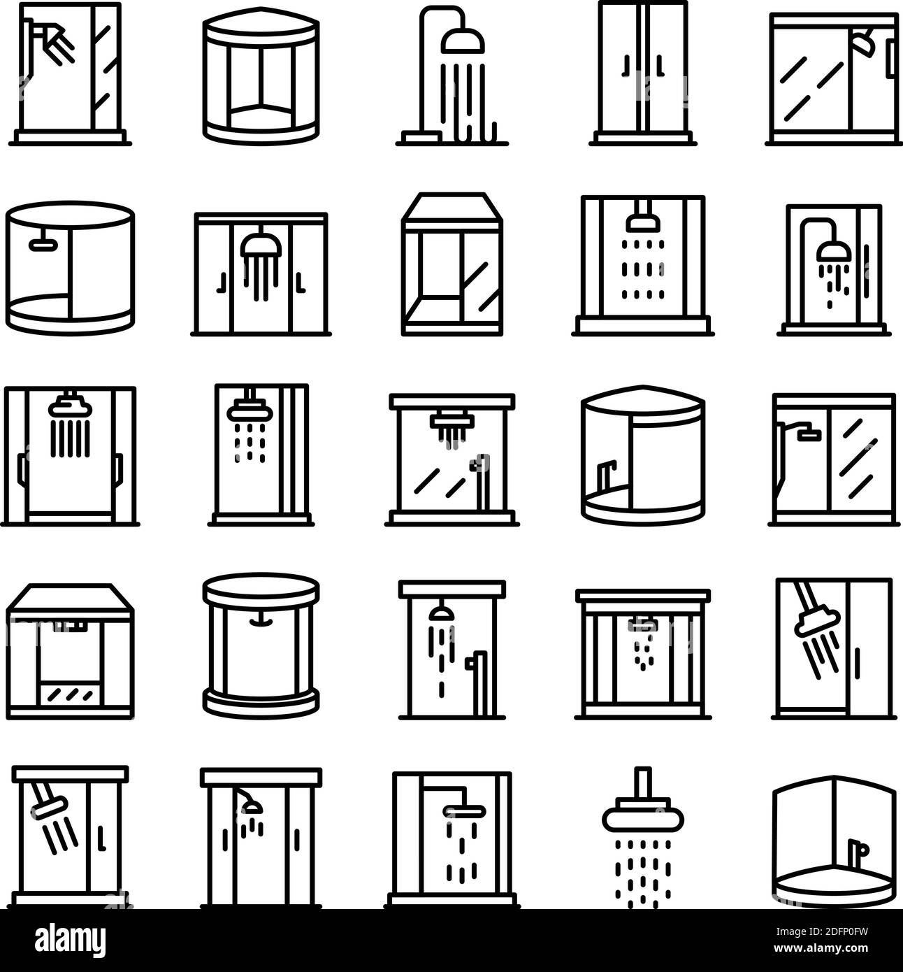 Shower stall icons set. Outline set of shower stall vector icons for ...