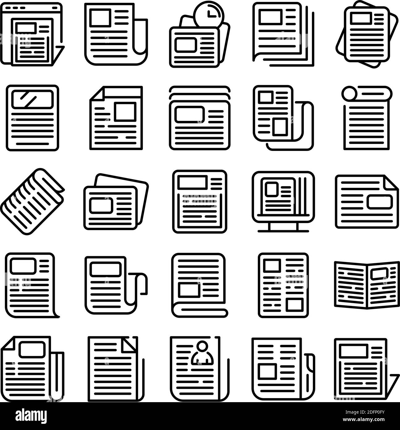 Newspaper icons set. Outline set of newspaper vector icons for web ...