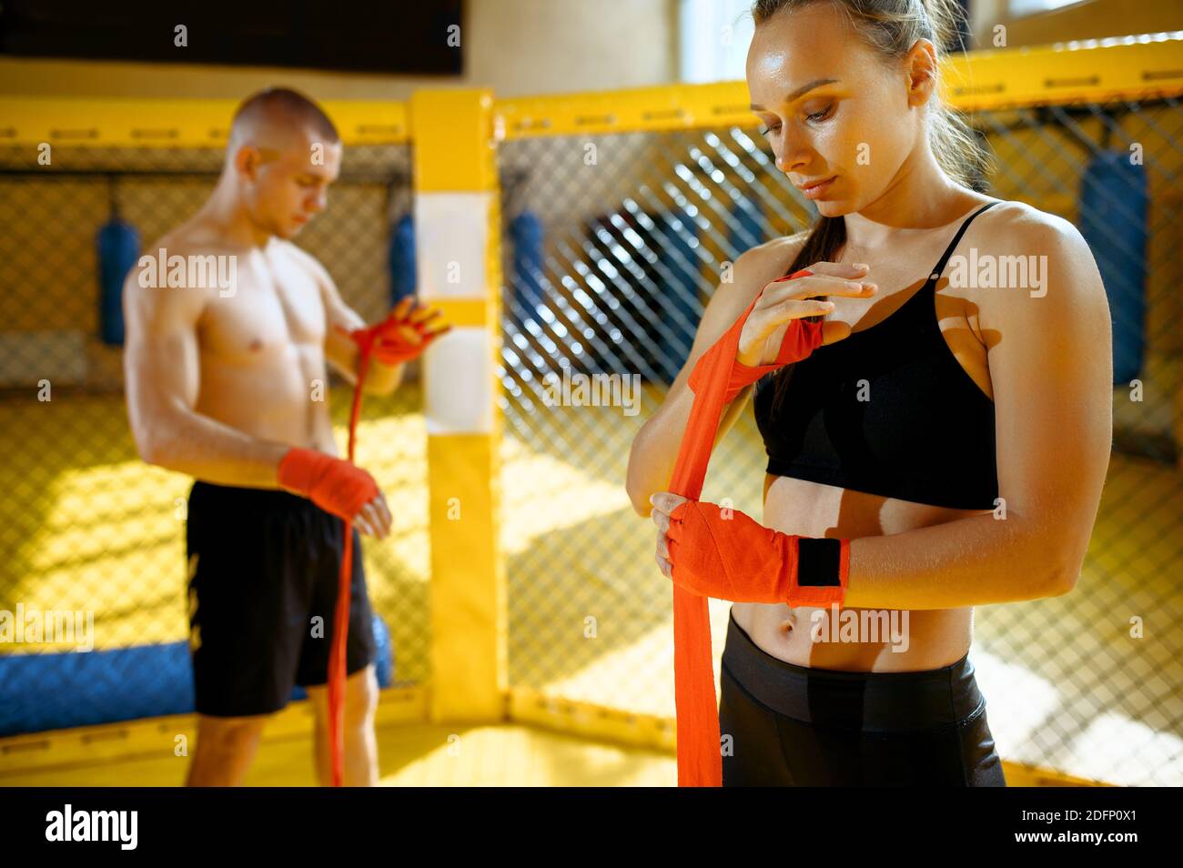 Male and female MMA fighters wraps bandages Stock Photo - Alamy