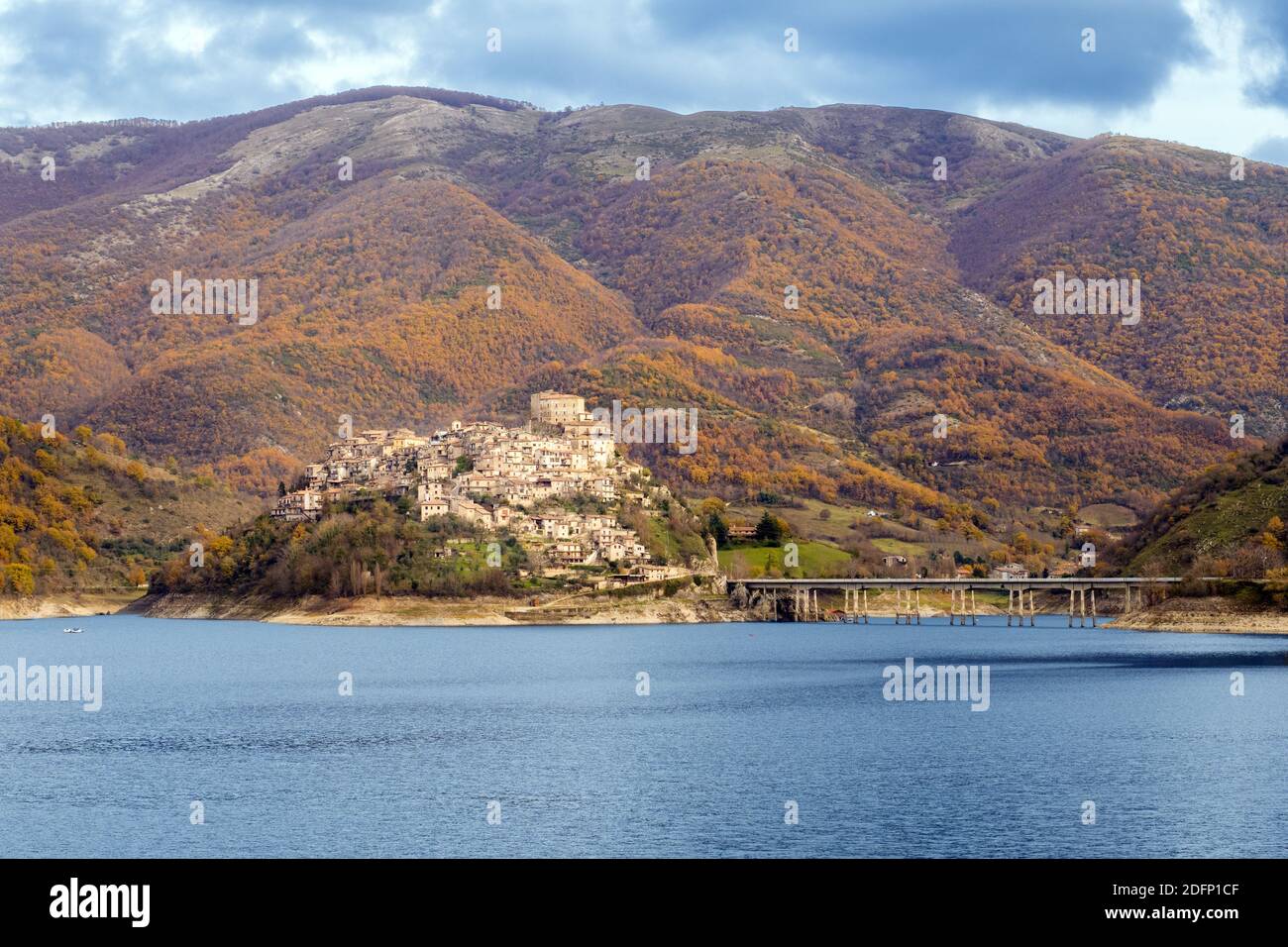 The Little town of Castel di Tora and the Turano lake - Rieti, Italy ...