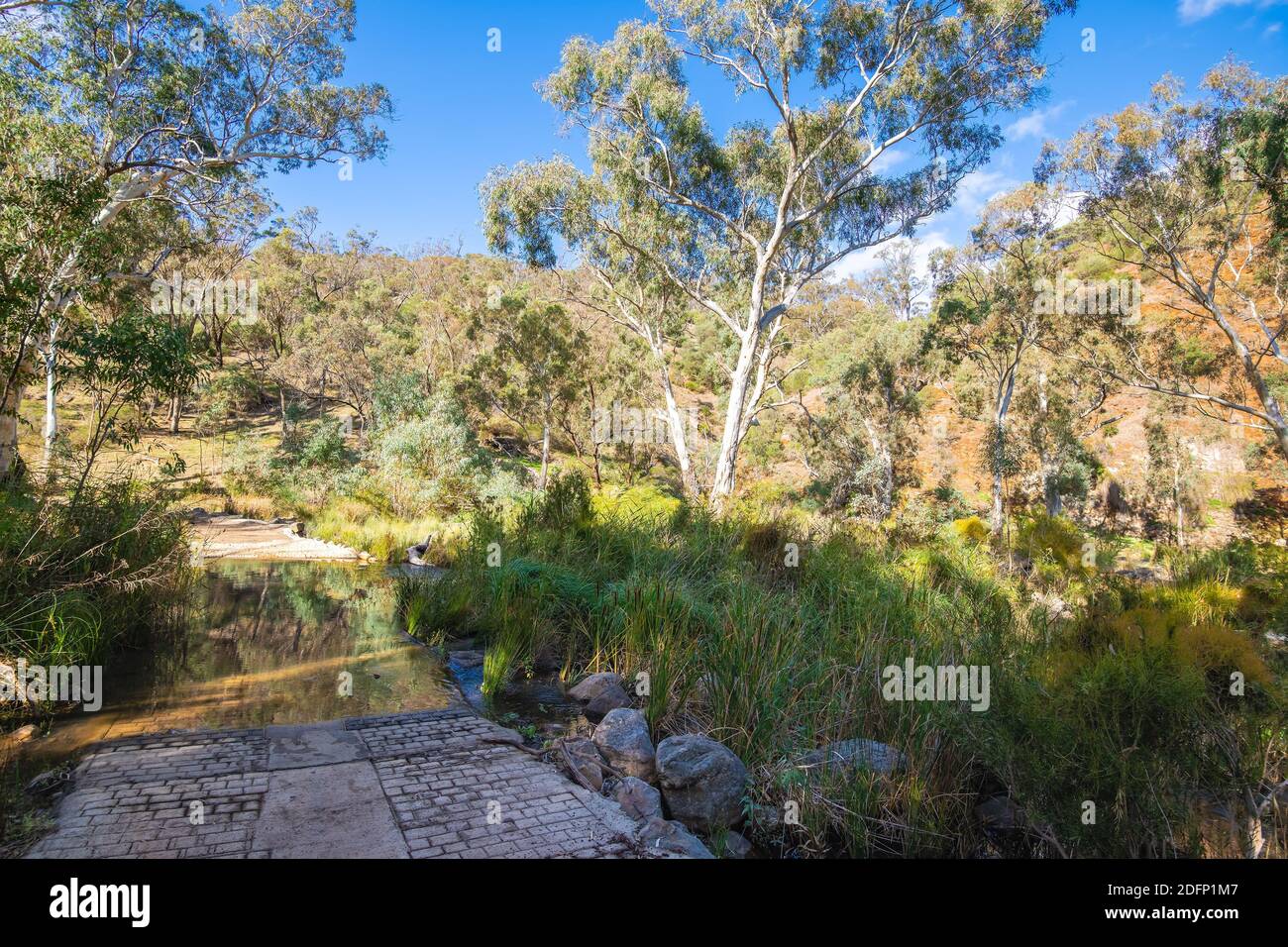 Onkaparinga River National Park walking trail on a bright day Stock ...
