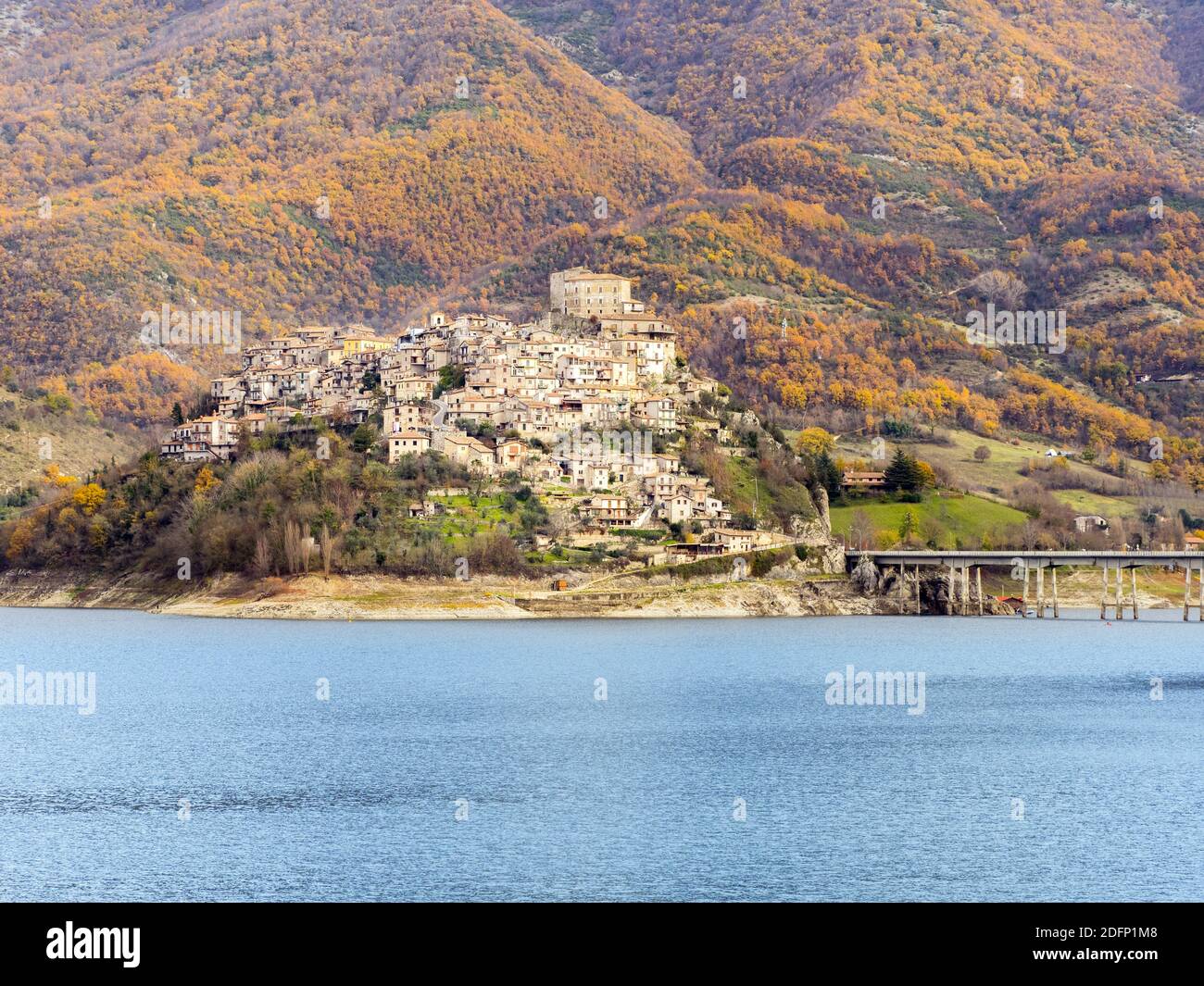 The Little town of Castel di Tora and the Turano lake - Rieti, Italy ...