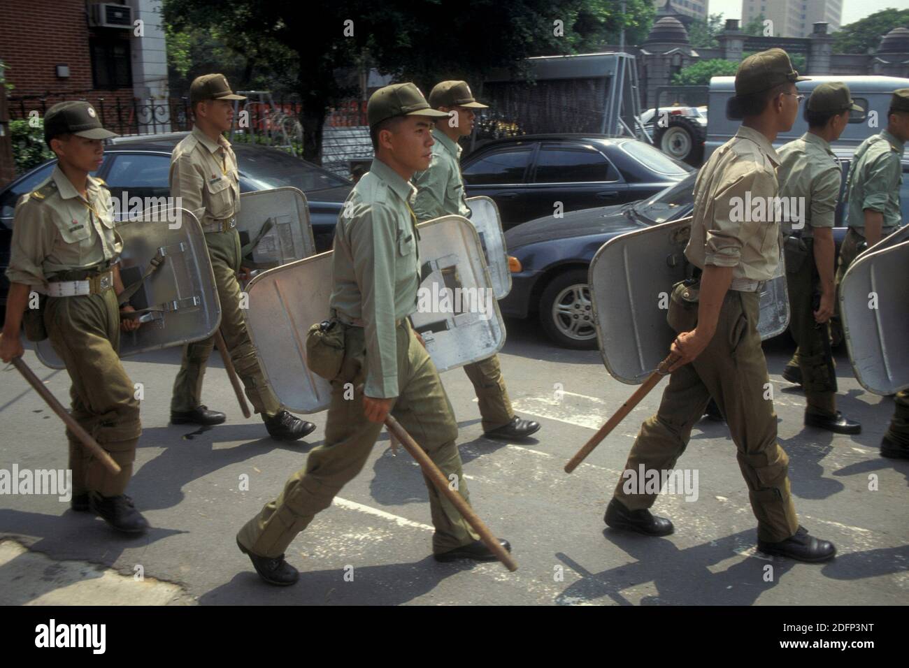 Police and Security on the streets in the city centre of Taipei in ...
