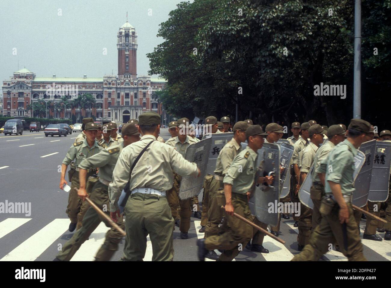 Police and Security on the streets in the city centre of Taipei in ...