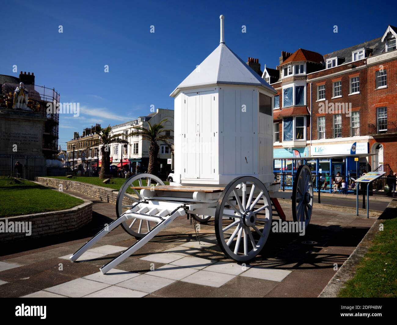 Replica of a bathing machine used by King George III on the seafront at ...