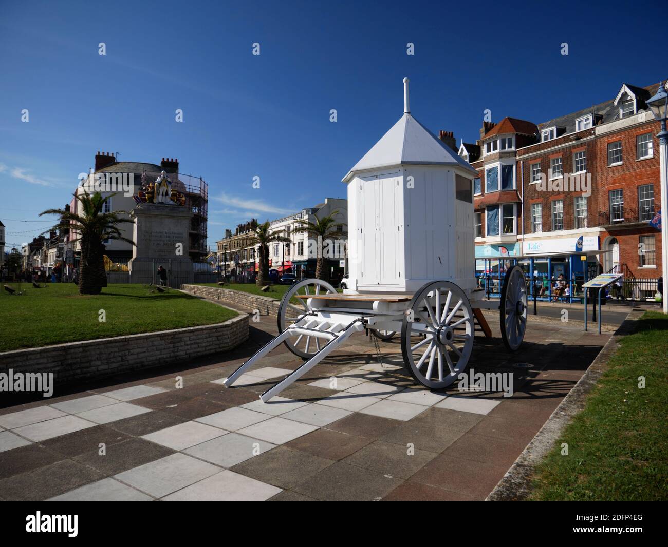 Replica of a bathing machine used by King George III on the seafront at ...
