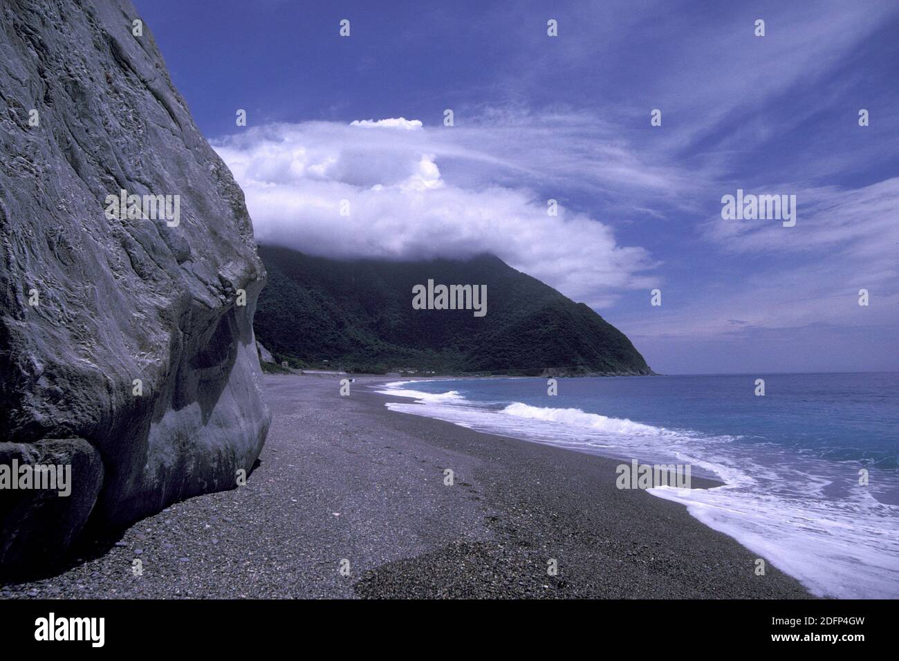 a beach and the landscape near Hualien at the eastcoast of the Pacific ...
