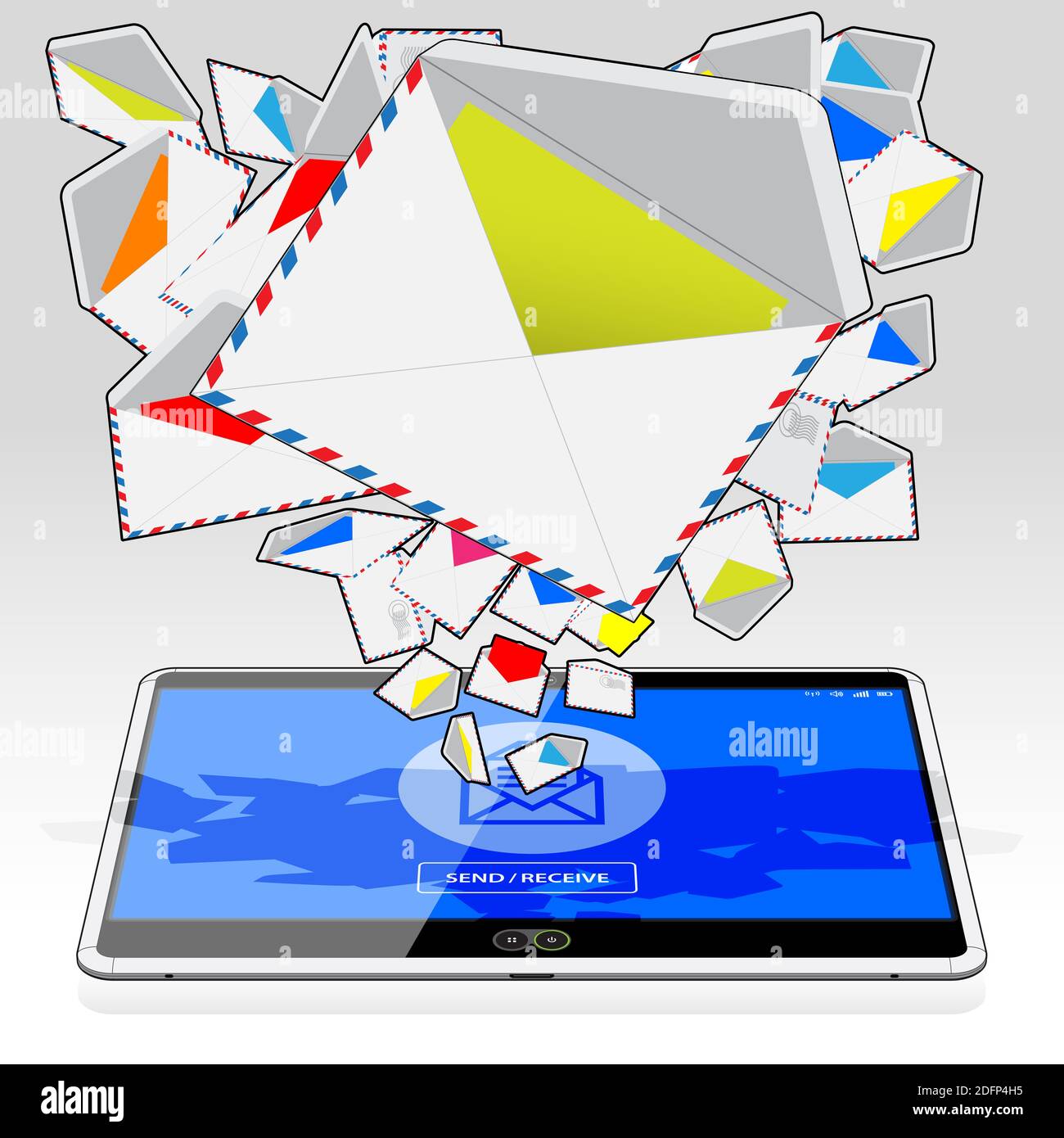 A horizontal Tablet Computer sending and receiving electronic email ...