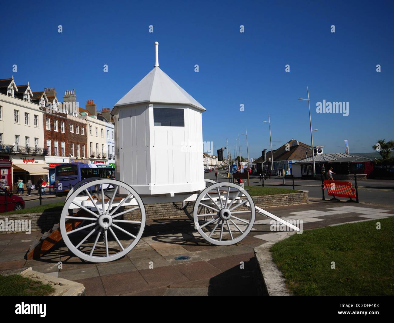 Replica of a bathing machine used by King George III on the seafront at ...