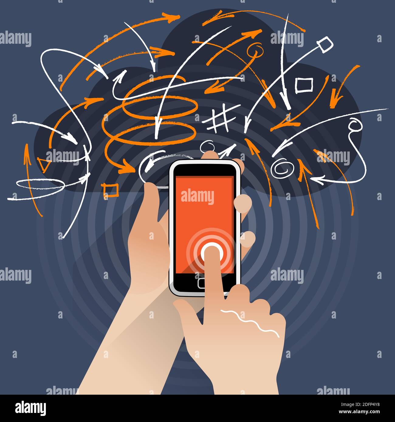 A flat stylised Smart Phone set against a dark contrast background with ...