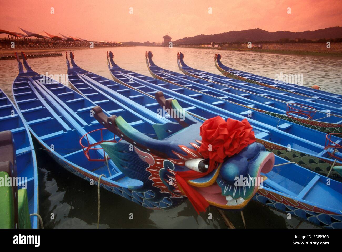 a traditional Dragon boat of a dragonboat race on the Keelung river in ...