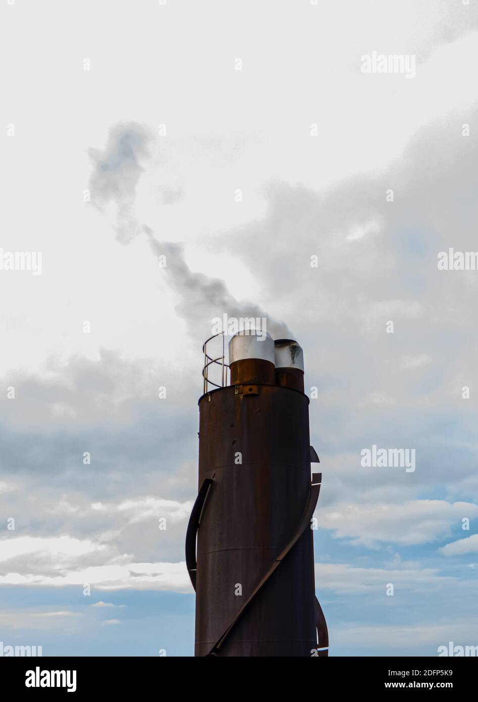 White smoke coming out of a factory chimney. Aerial close up Stock ...