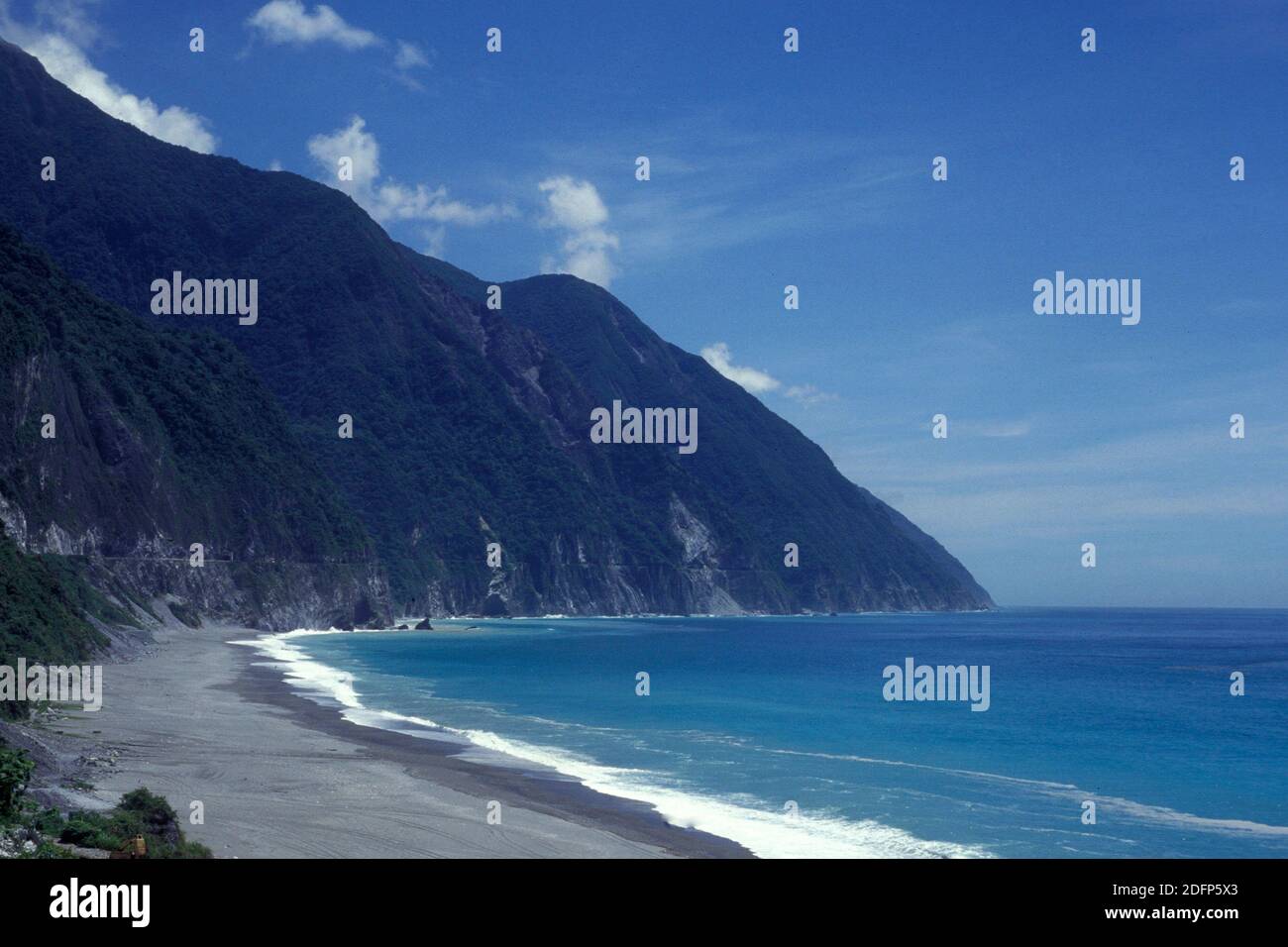 a beach and the landscape near Hualien at the eastcoast of the Pacific ...
