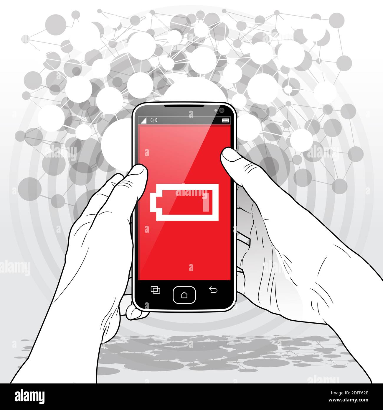 A held Smart-Phone presenting a very low - almost empty battery power ...