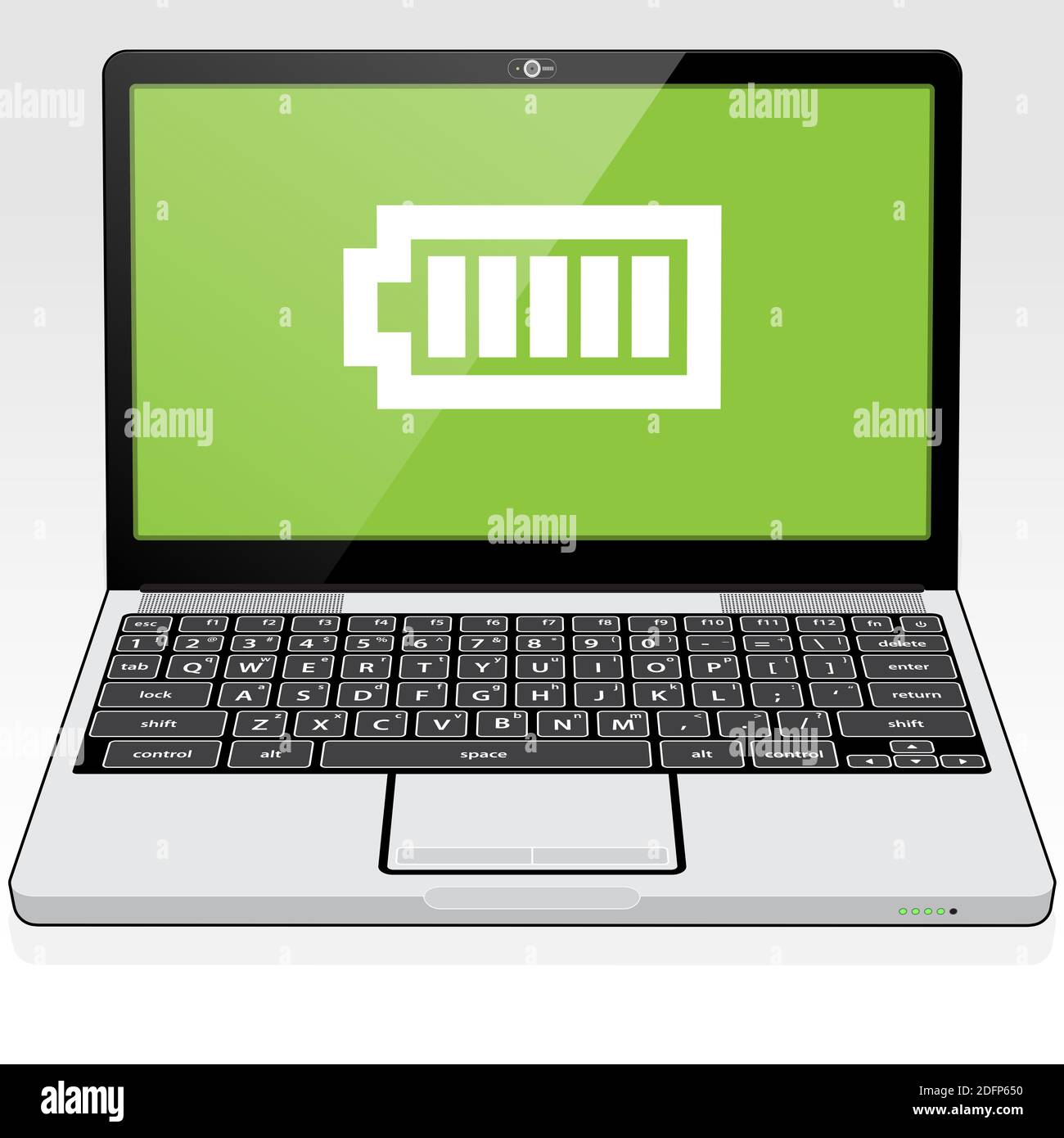 A Laptop PC presenting a full - maximum battery charge icon on screen ...