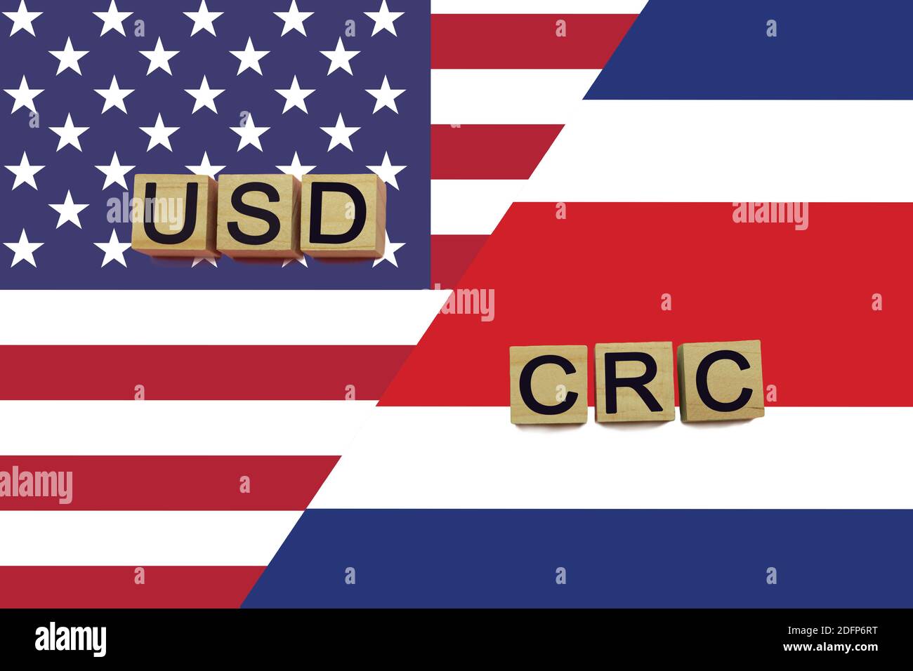 USA and Costa Rica currencies codes on national flags background ...