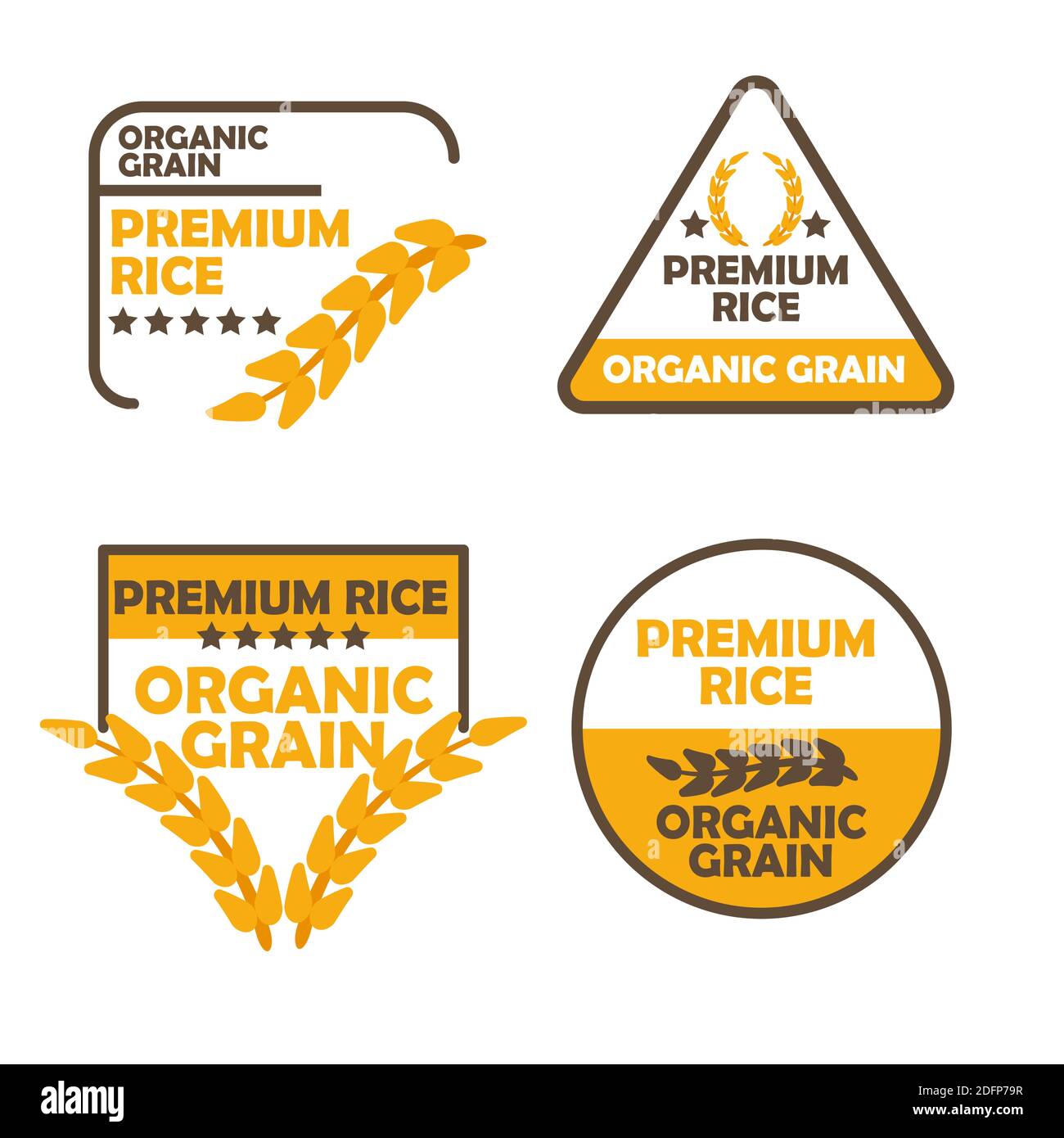 Premium rice organic grain set of logos and badges for agriculture ...