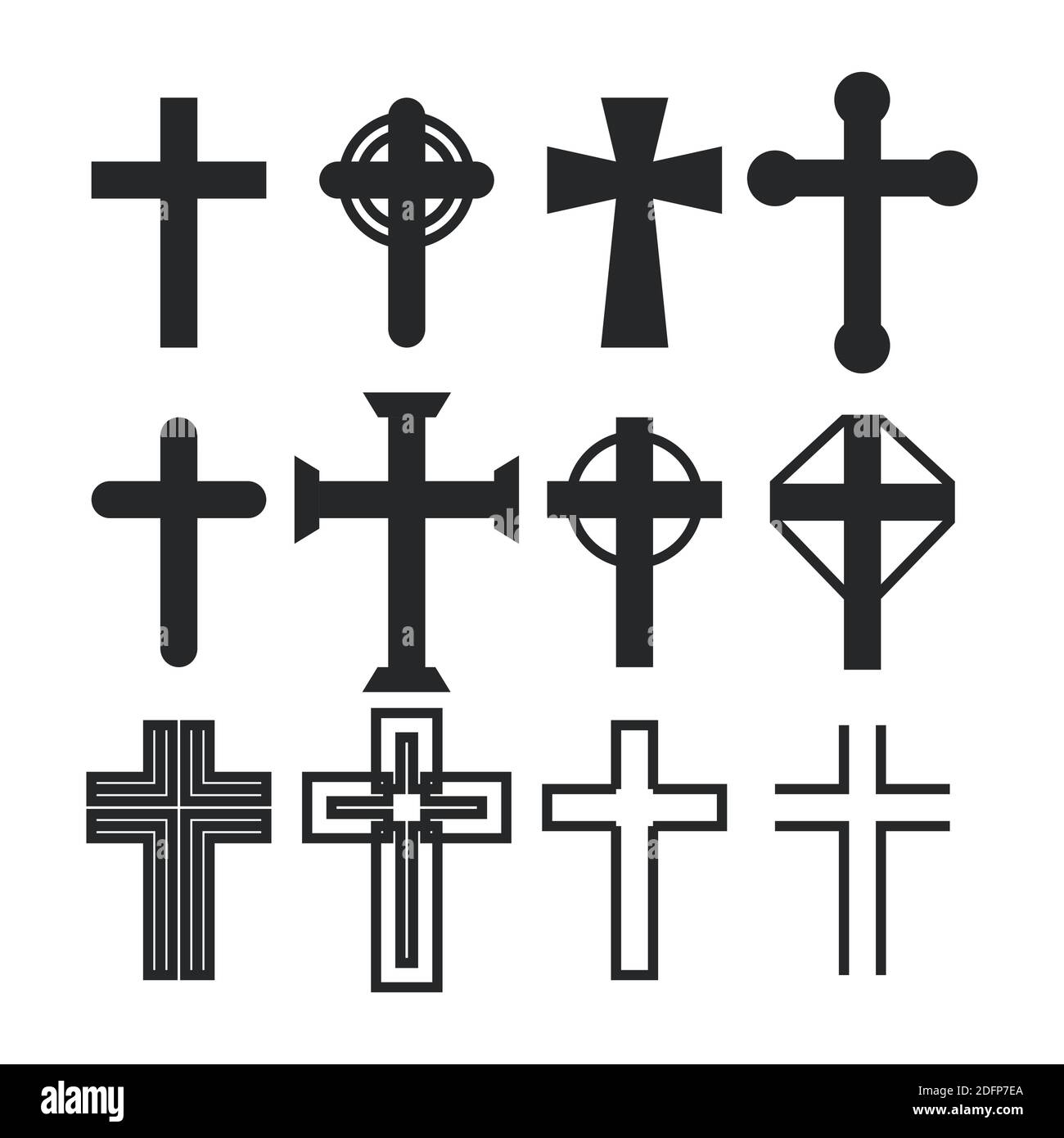 Christian Cross Silhouette Collection Catholic Crucifix Icon Set