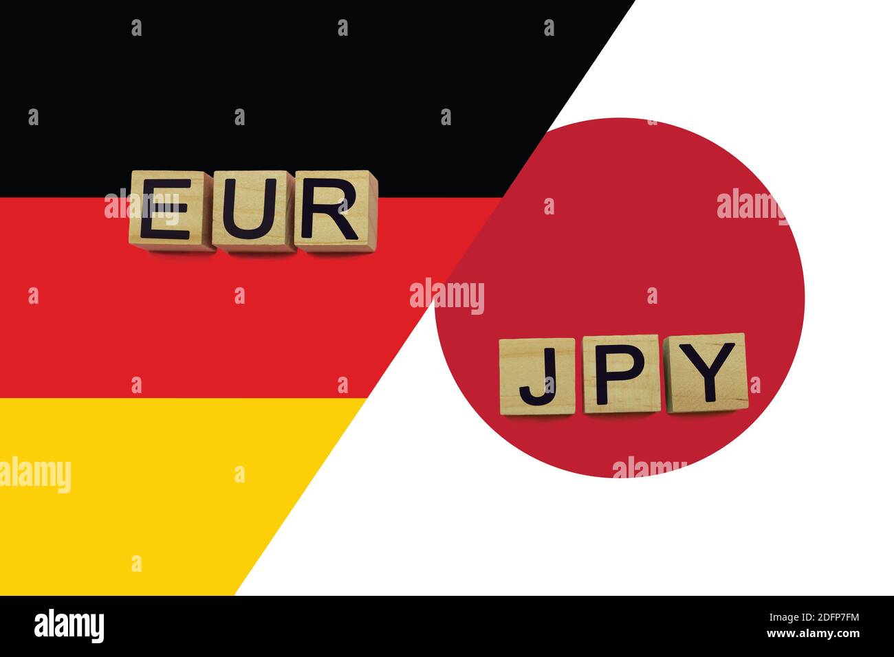 Germany and Japan currencies codes on national flags background ...