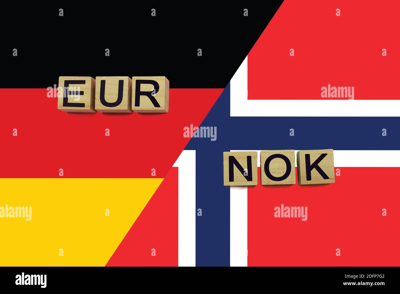 Germany and Norway currencies codes on national flags background ...
