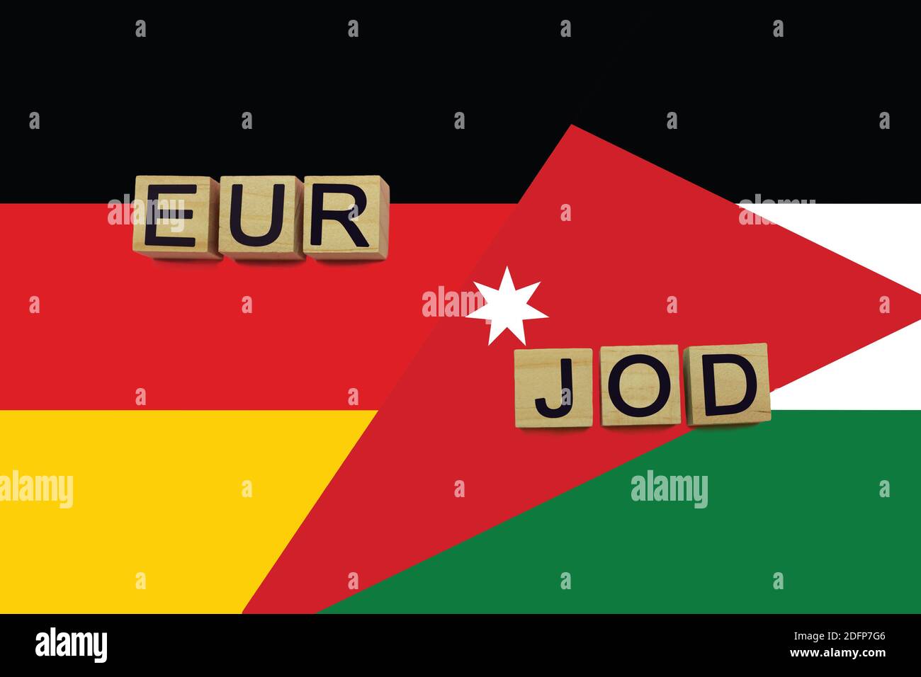 Germany and Jordan currencies codes on national flags background ...