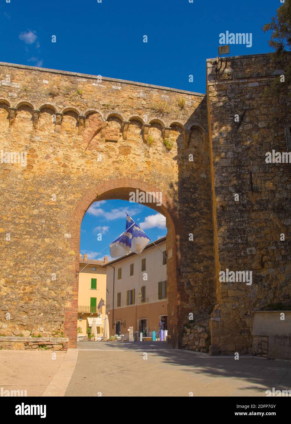 San Quirico D'Orcia,Italy-Sept 3rd 2020.Porta Nuova, one of the gates ...