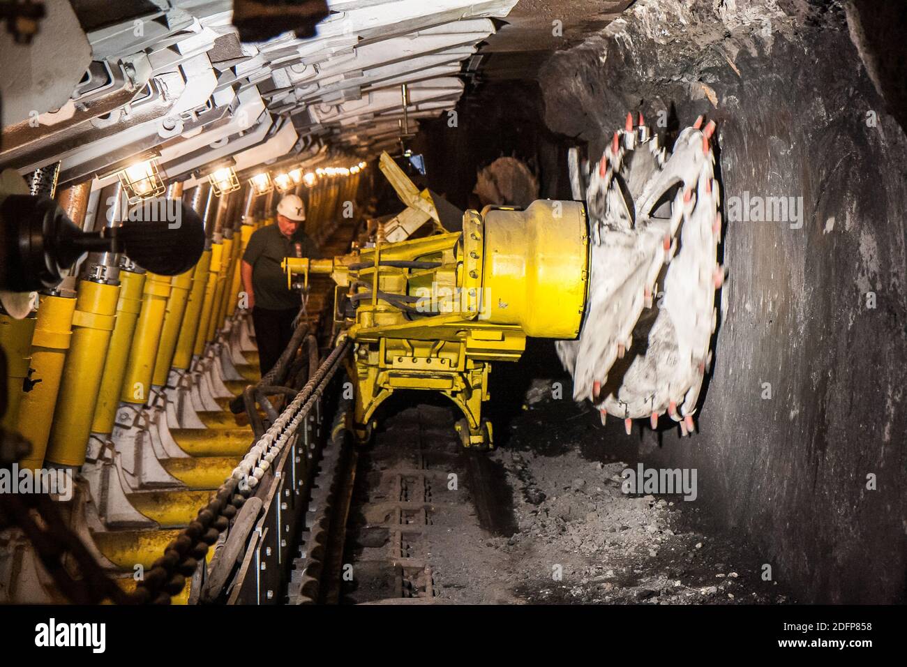 Ruda Slaska, Poland - July 16, 2017: A shearer machine working in a ...