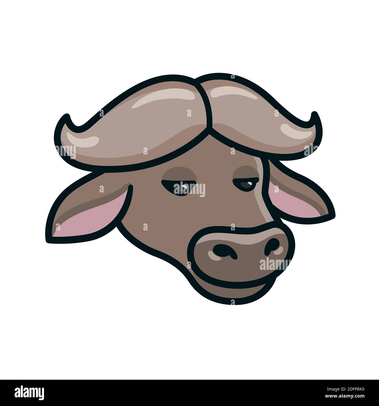 Cartoon African buffalo head. Hand drawn buffalo face, vector clip art ...