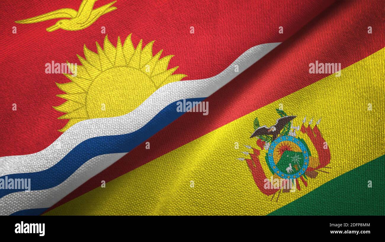 Kiribati and Bolivia two flags textile cloth, fabric texture Stock ...
