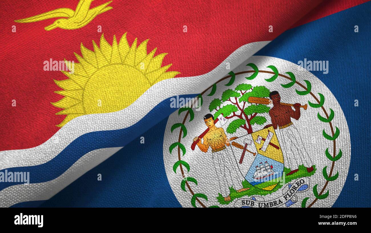 Kiribati and Belize two flags textile cloth, fabric texture Stock Photo ...