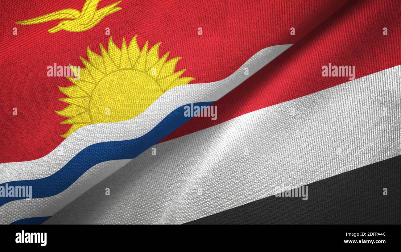 Kiribati and Yemen two flags textile cloth, fabric texture Stock Photo ...