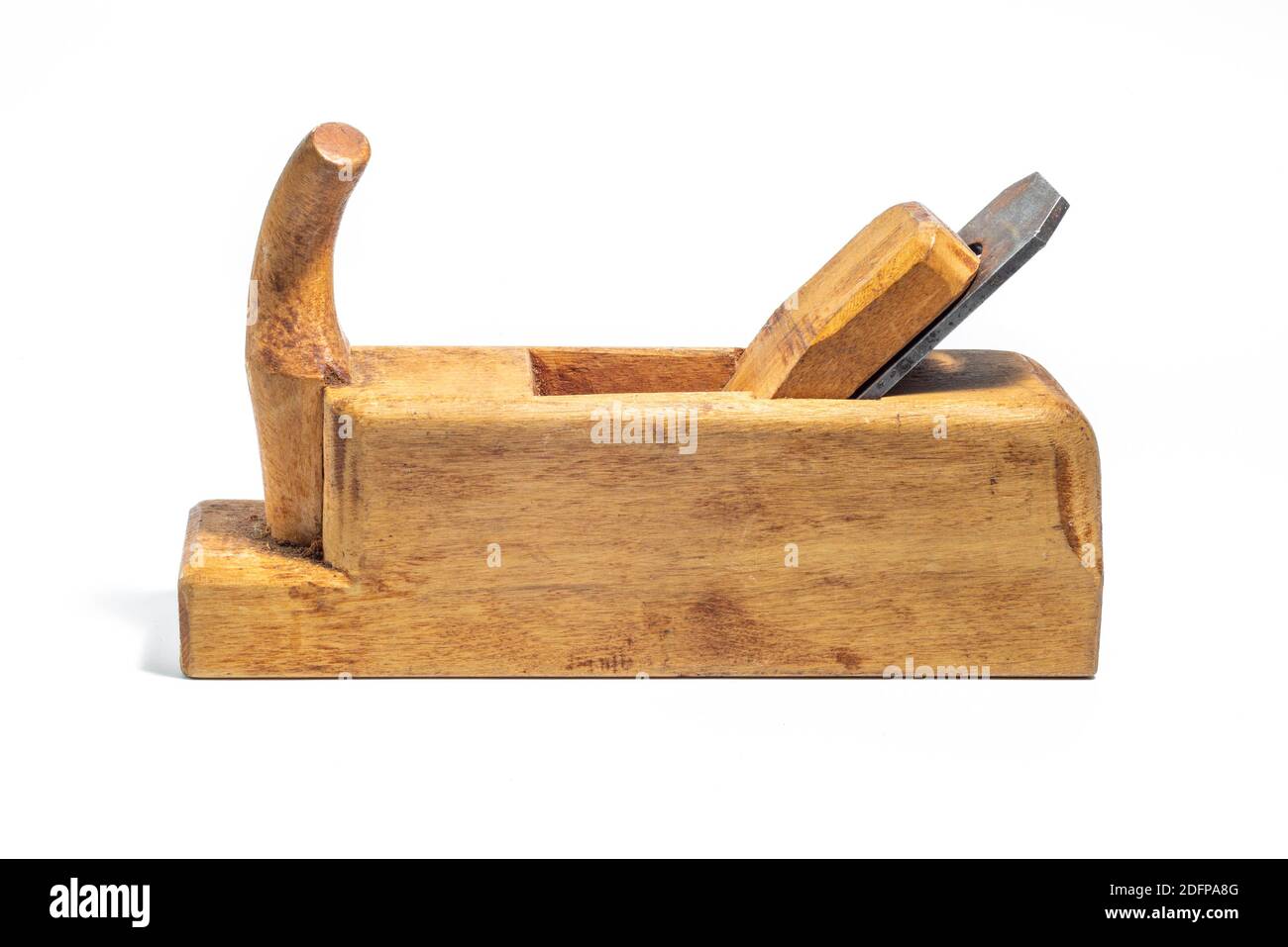 Old wooden jointer isolated on a white background Stock Photo - Alamy