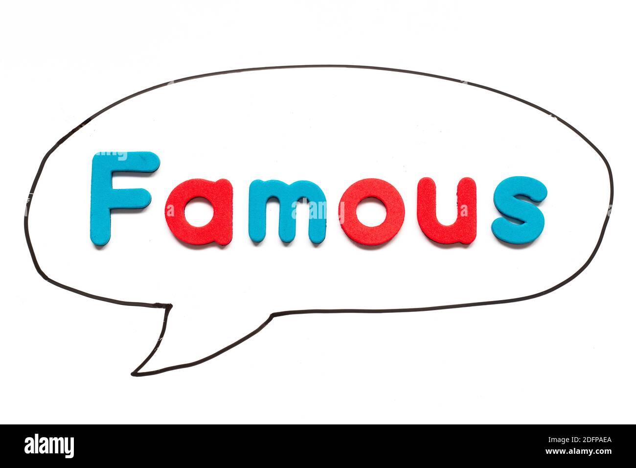 Alphabet letter with word famous in black line hand drawing as bubble ...