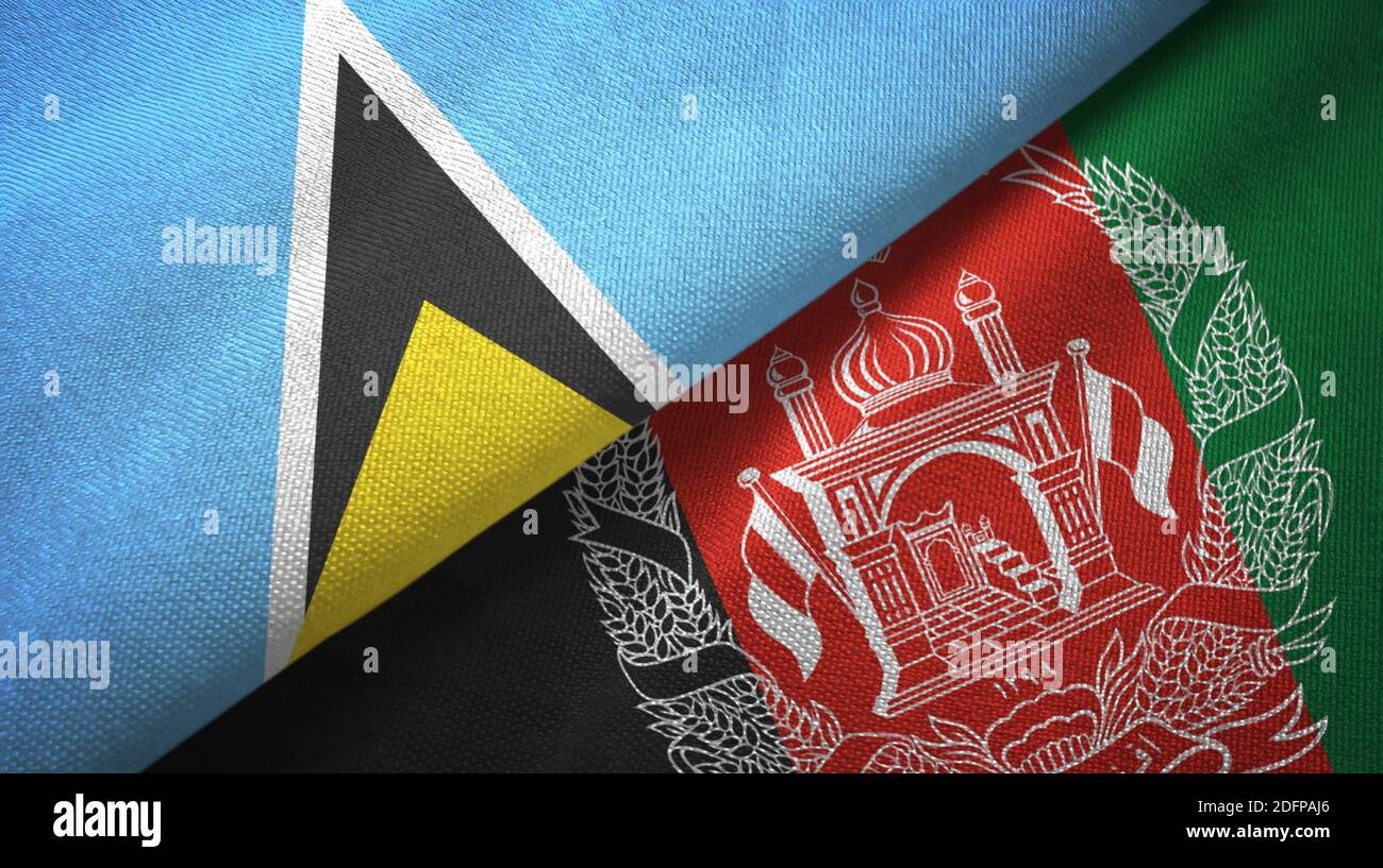 Saint Lucia and Afghanistan two flags textile cloth, fabric texture ...