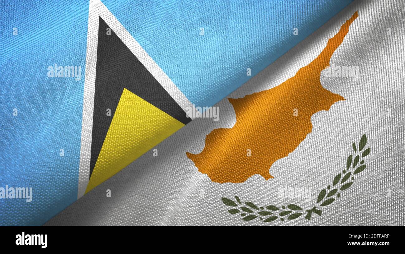Saint Lucia and Cyprus two flags textile cloth, fabric texture Stock ...