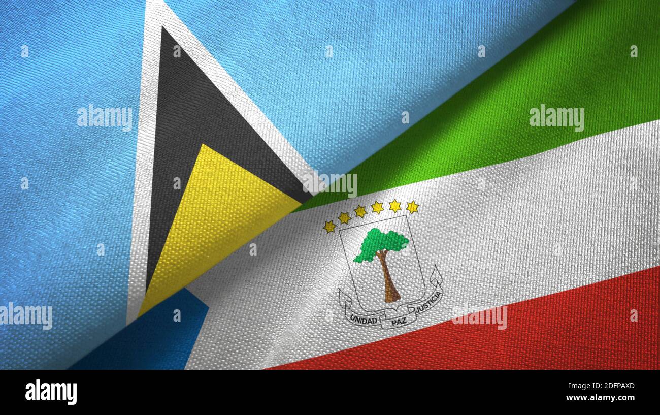 Saint Lucia and Equatorial Guinea two flags textile cloth, fabric ...