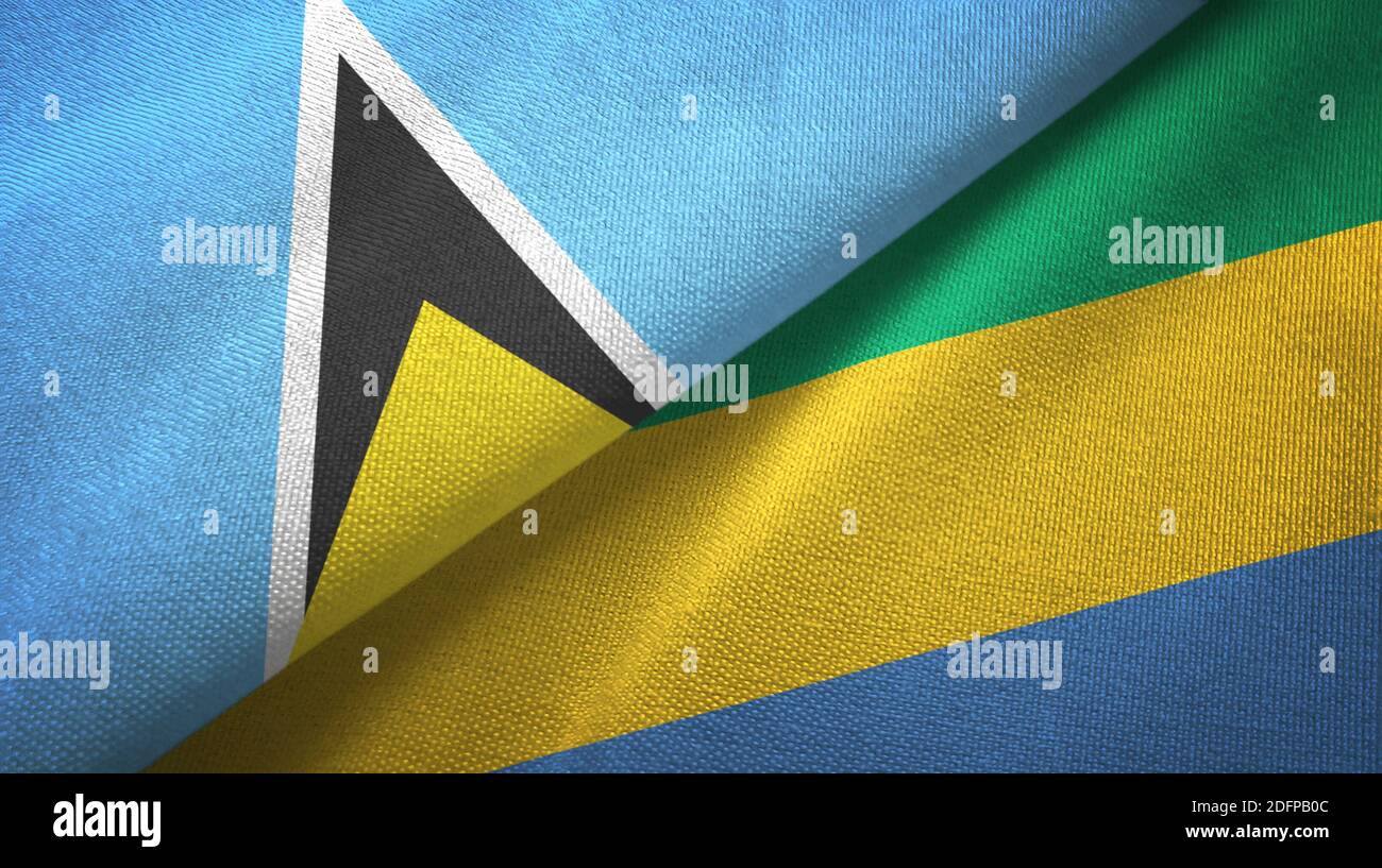 Saint Lucia and Gabon two flags textile cloth, fabric texture Stock ...