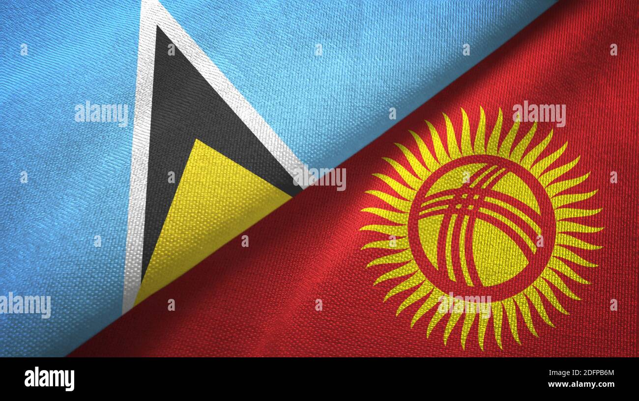 Saint Lucia and Kyrgyzstan two flags textile cloth, fabric texture ...