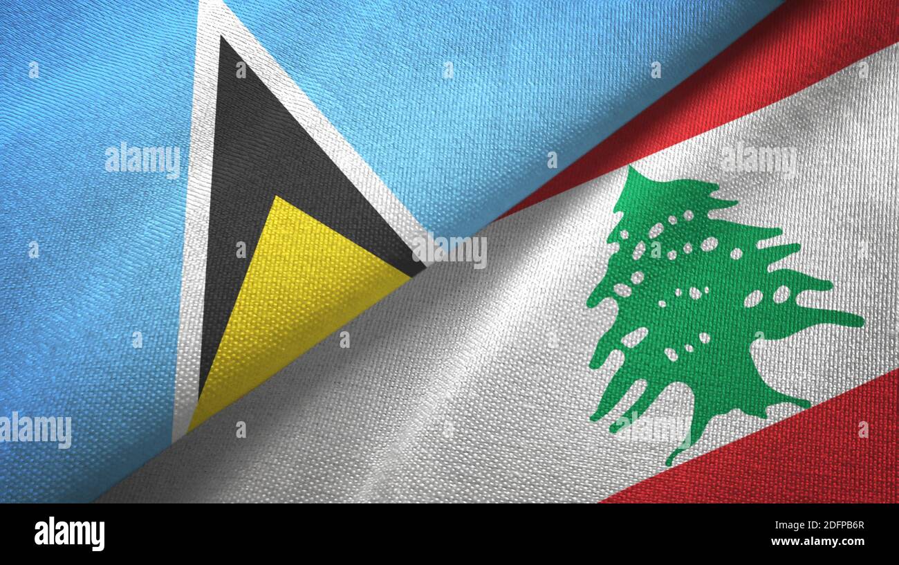 Saint Lucia and Lebanon two flags textile cloth, fabric texture Stock ...