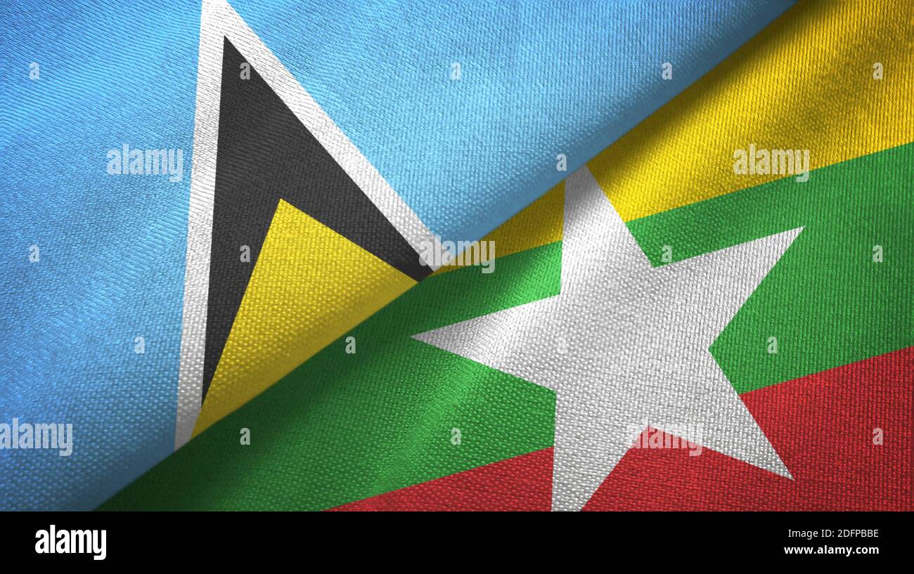 Saint Lucia and Myanmar two flags textile cloth, fabric texture Stock ...