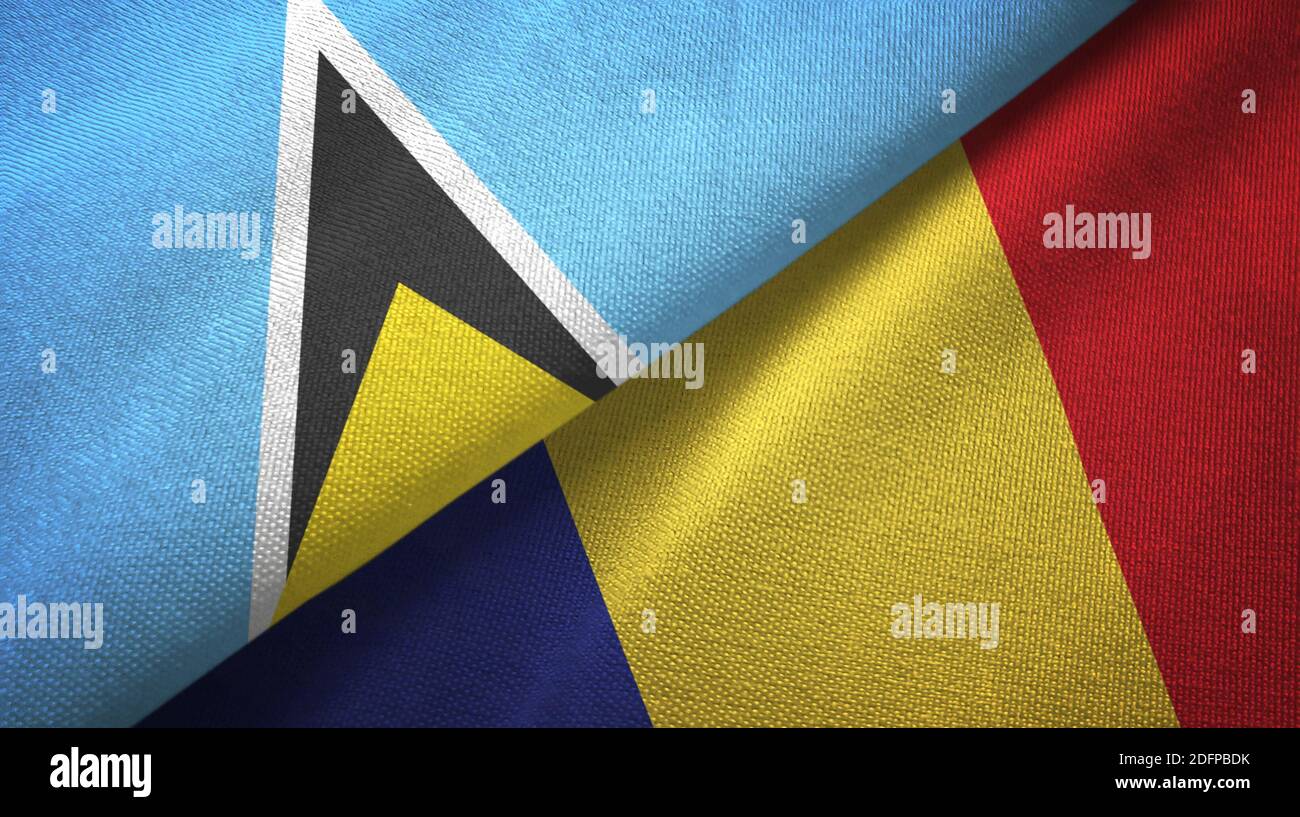 Saint Lucia and Romania two flags textile cloth, fabric texture Stock ...