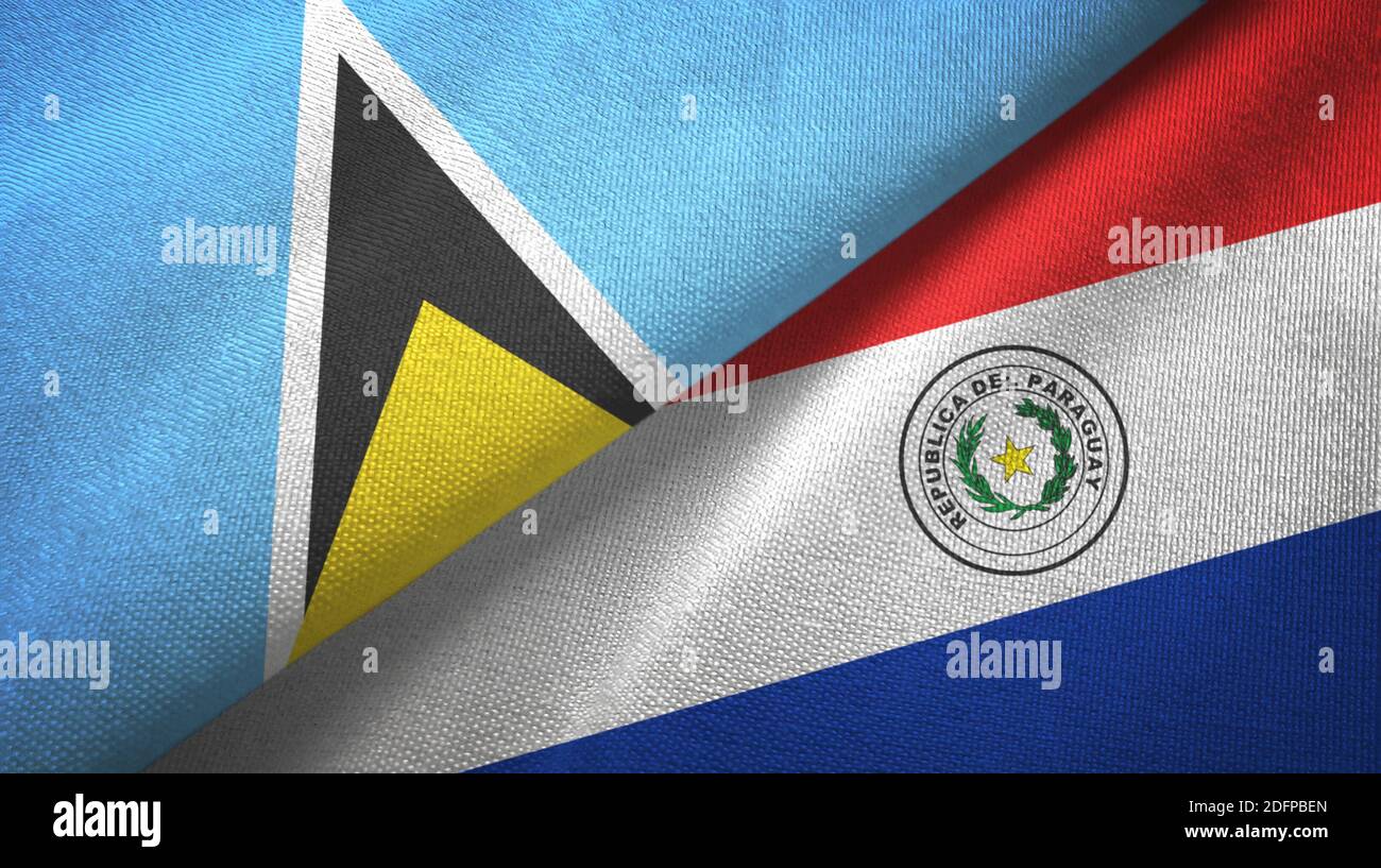 Saint Lucia and Paraguay two flags textile cloth, fabric texture Stock ...