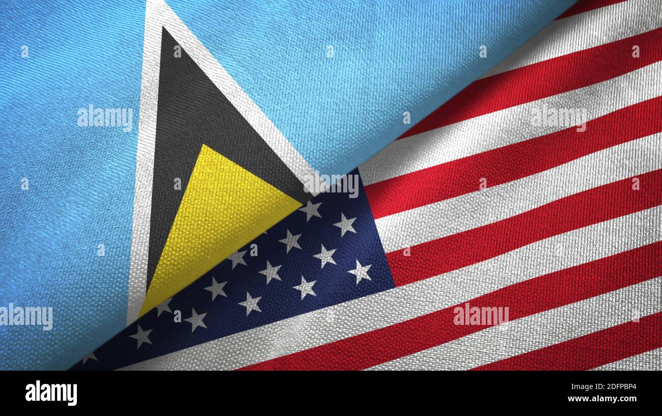 Saint Lucia and United States two flags textile cloth, fabric texture ...