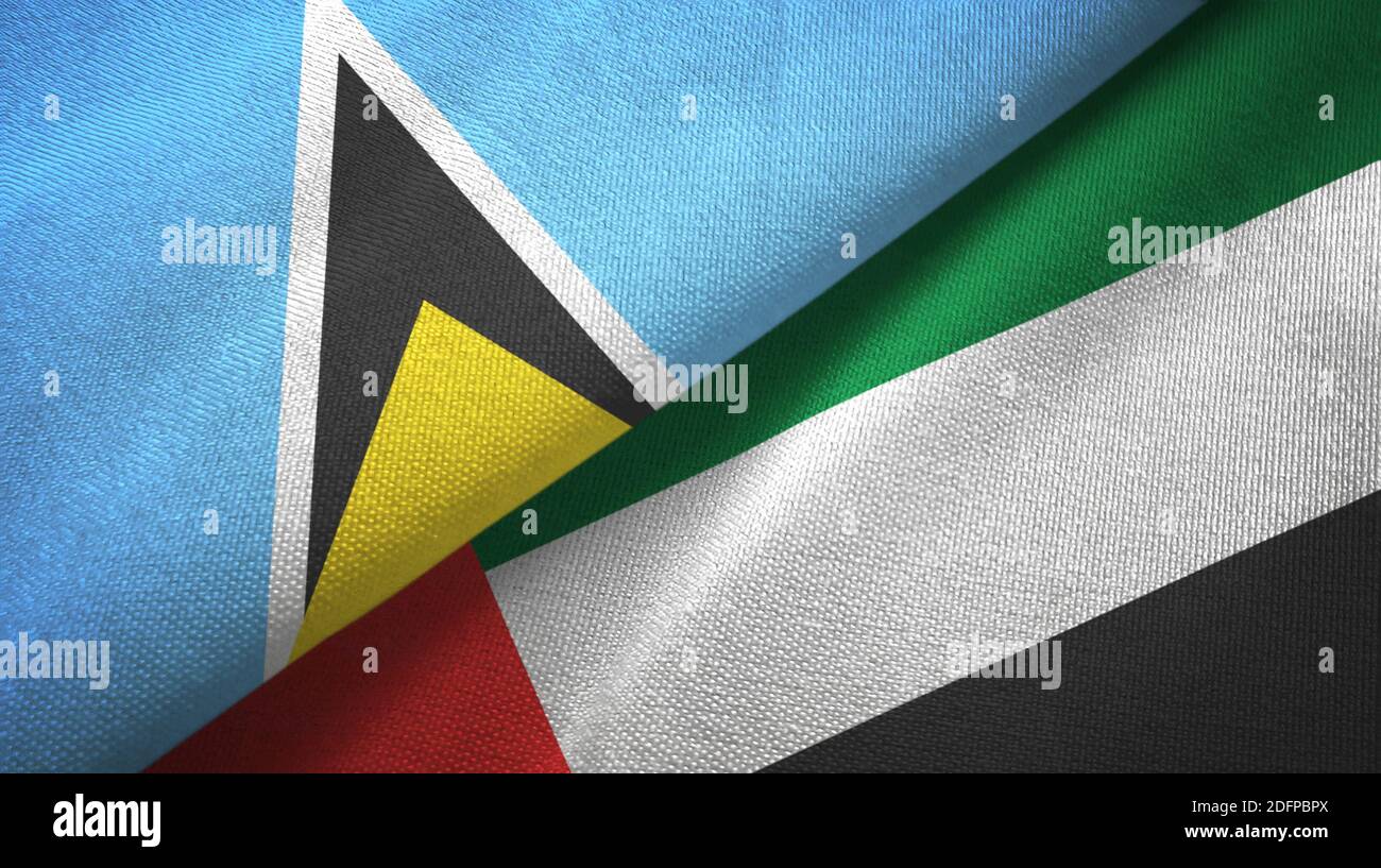 Saint Lucia and United Arab Emirates two flags textile cloth, fabric ...