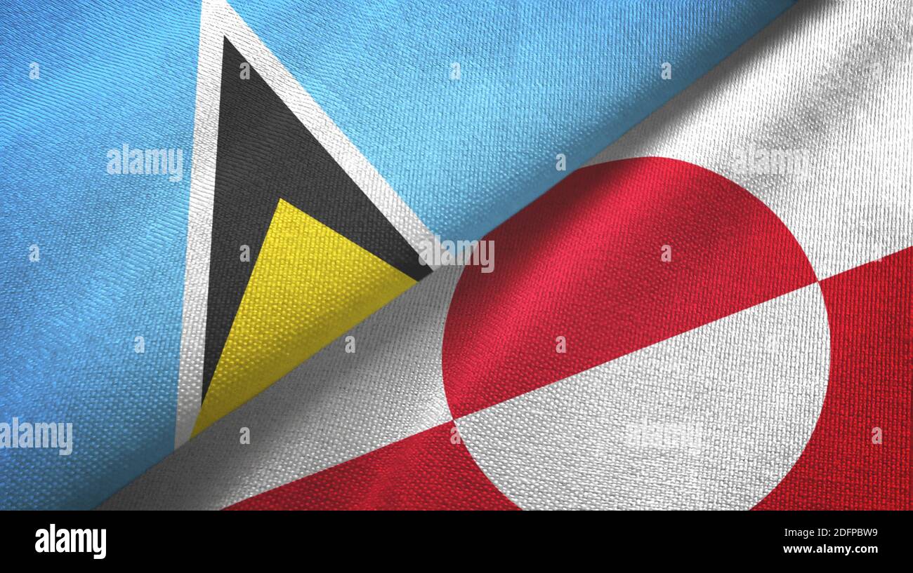 Saint Lucia and Greenland two flags textile cloth, fabric texture Stock ...