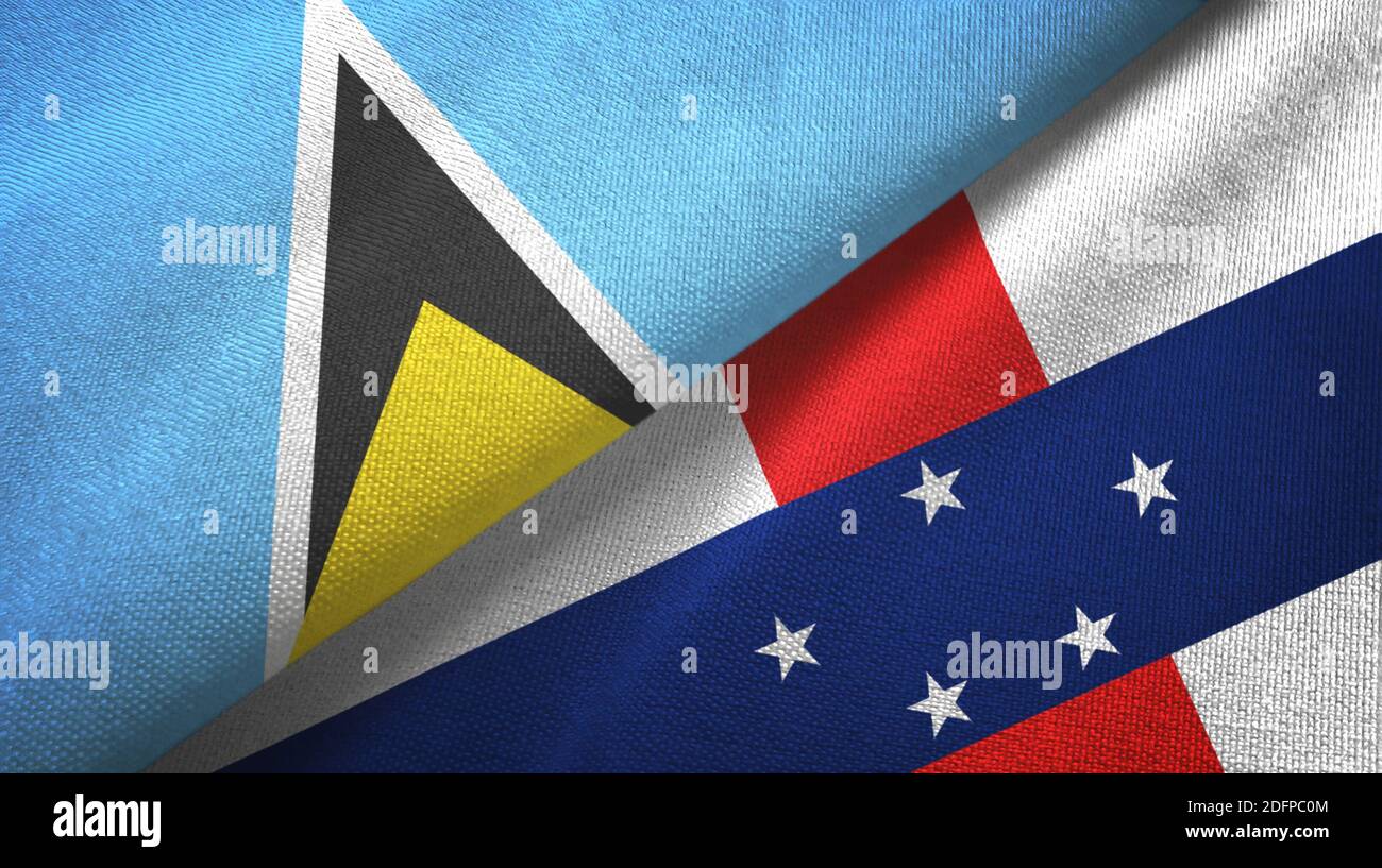 Saint Lucia and Netherlands Antilles two flags textile cloth, fabric ...